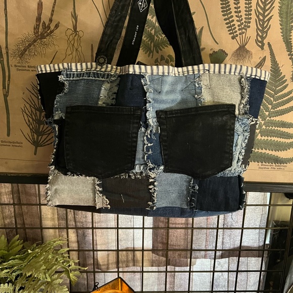 Holliday Designs | Bags | Nwt Handmade Blue Jean Patchwork Tote Size L ...